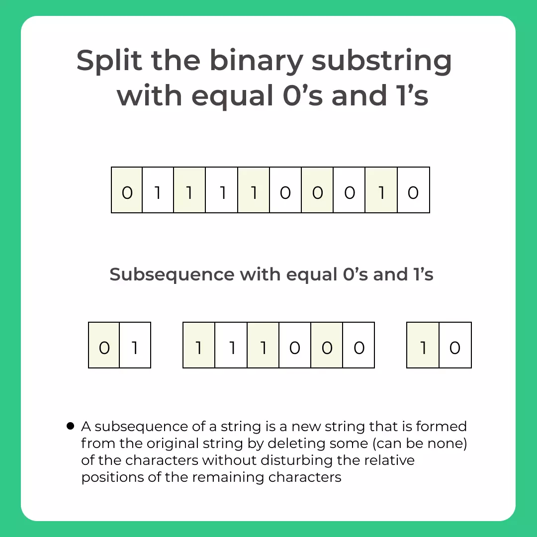 Split the binary substring into two substring | Prepinsta