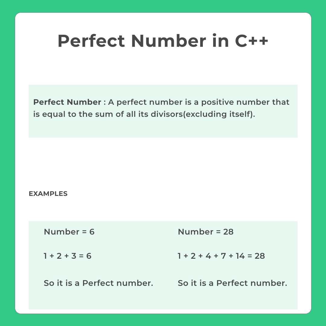 Perfect Number Program in C++ | PrepInsta