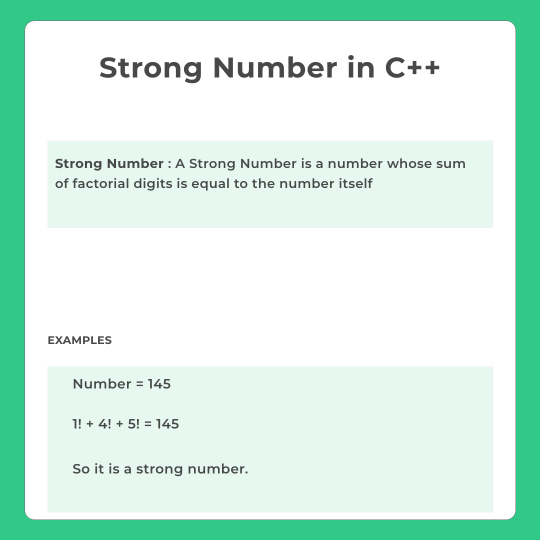 C++ Program to check whether a number is a Strong Number or not