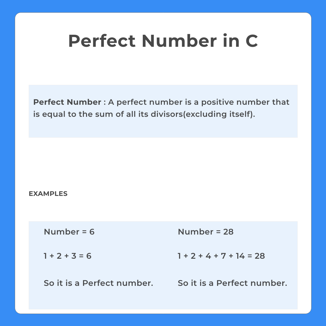 Perfect Number Program in C | PrepInsta